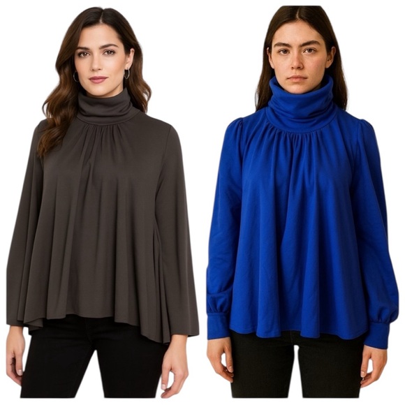 Laura Galic | Tops | Laura Galic Bold Blue Pleated Flowing Turtleneck ...